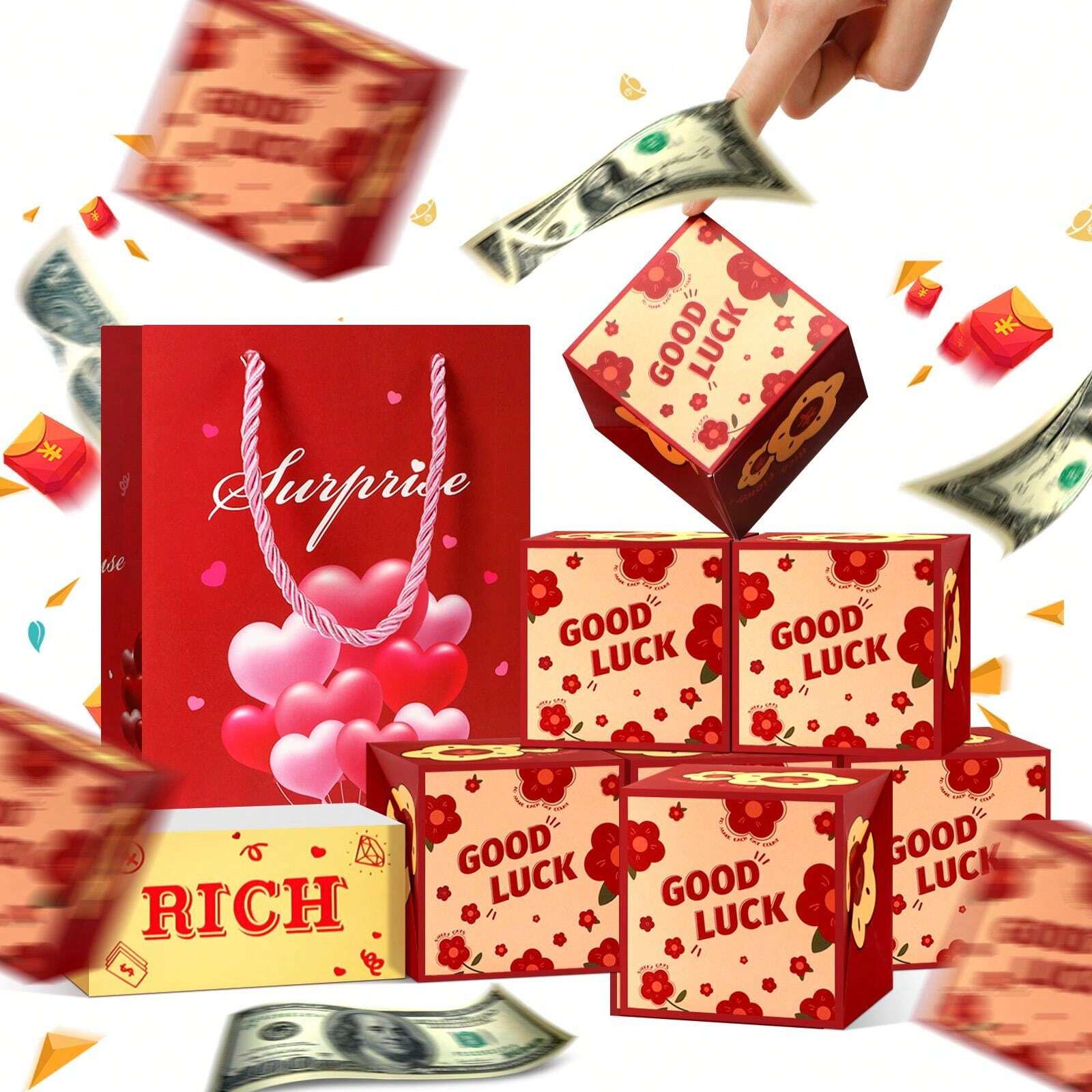 Surprise Gift Box Explosion With Confetti For Money 10 Bounces Pop-Up ...