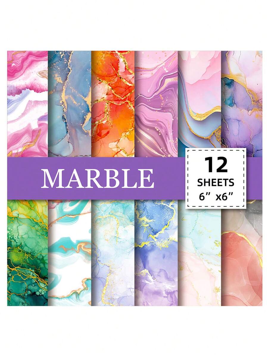 12 Sheets Marble Style Scrapbook Paper, Single-Sided Decorative Craft ...