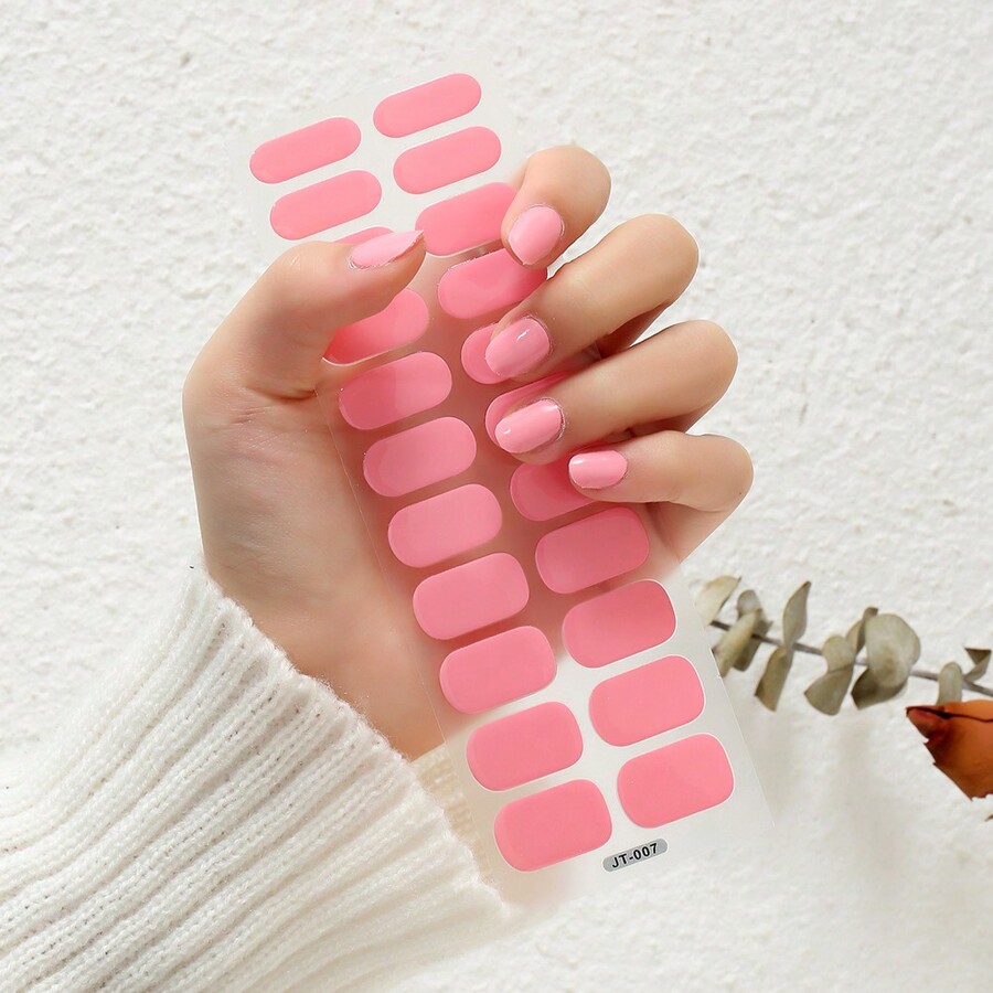 1pc 22pcs Set Simple And Fashionable Pink Semi-Hardening Gel Nail Pack ...