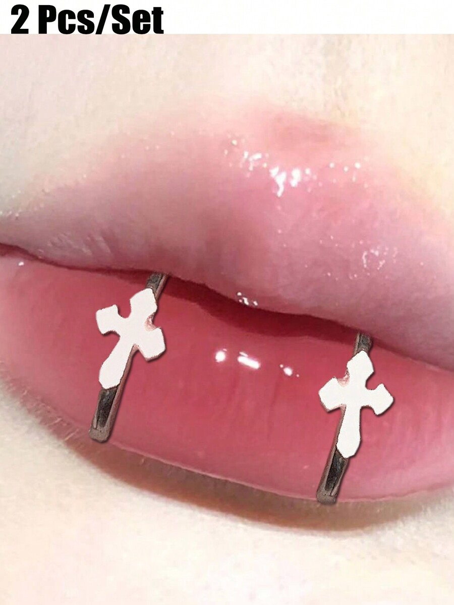 2pcs Cross Shaped Fake Lip Rings Without Piercing, No Hole Lip Studs ...