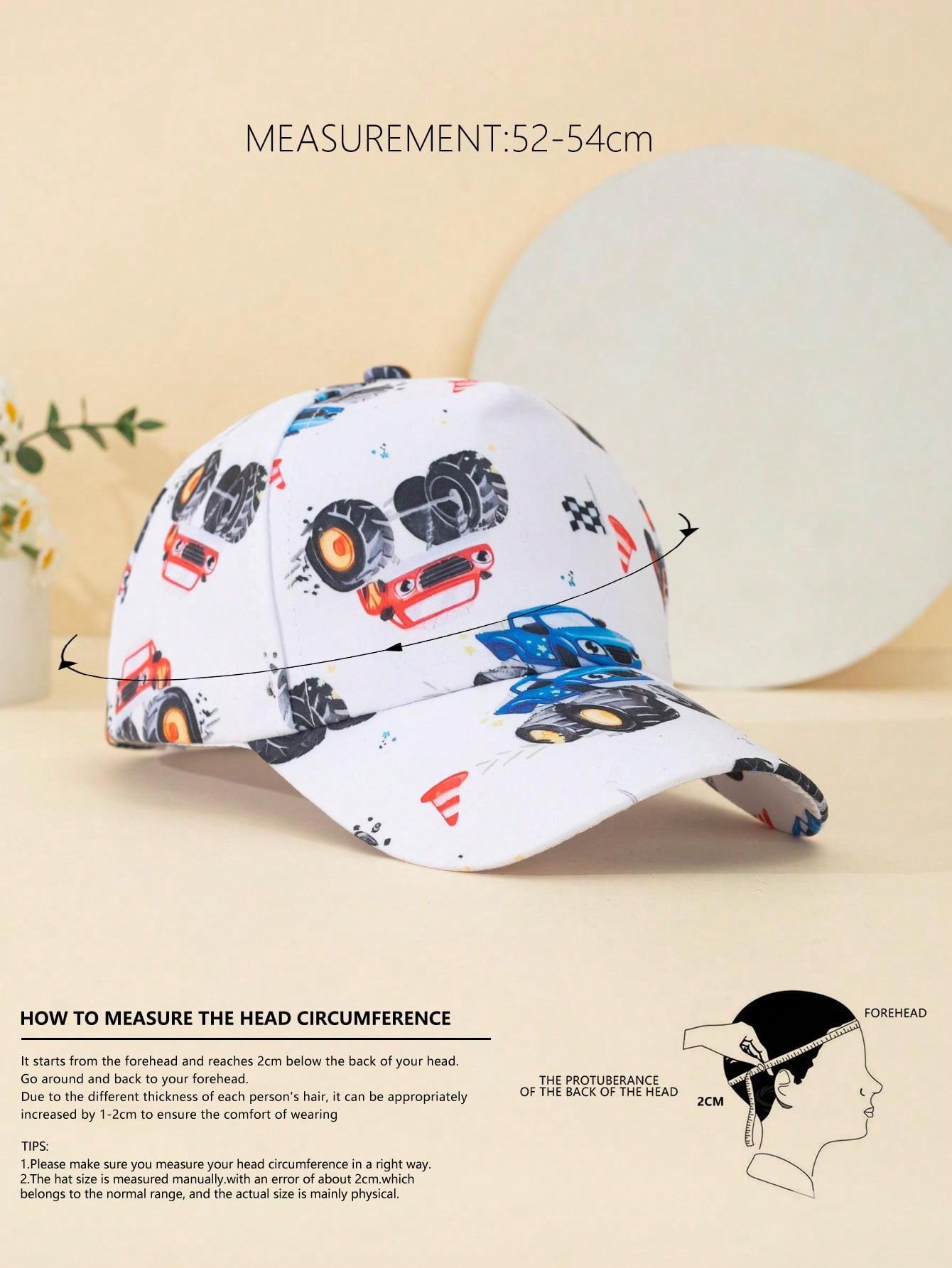 1pc Unisex Kids' Cute Car Print Ball Cap With Random Cutting. Suitable ...