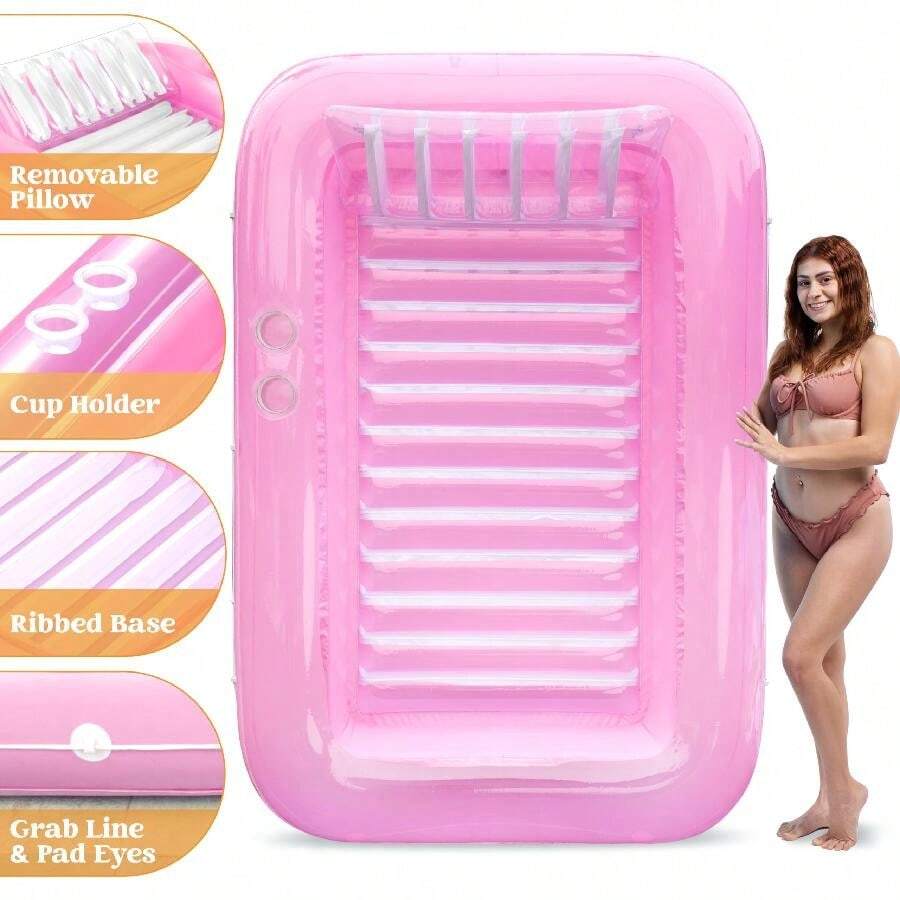 Syncfun Inflatable Tanning Pool Lounge Float, 85" X 57" Extra Large Sun Tan Tub Adult Floats ...
