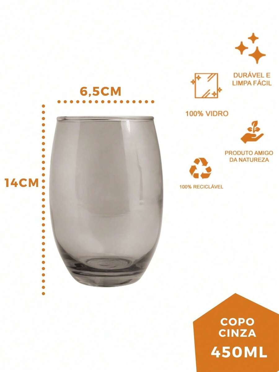 Conjunto 24 Copos Vidro Bellagio Redondo 450ml Grande Cinza | SHEIN Brasil