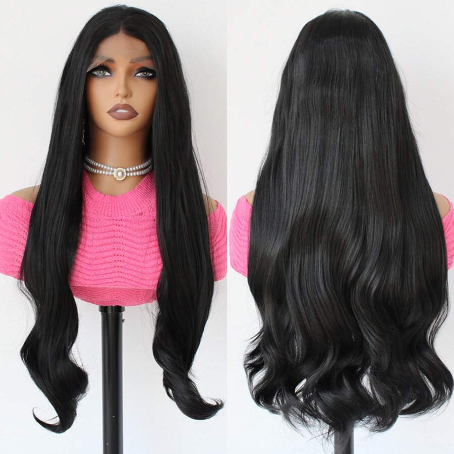 Fashion Long Synthetic Lace Front Wigs Black Body Wave Wigs For Black ...