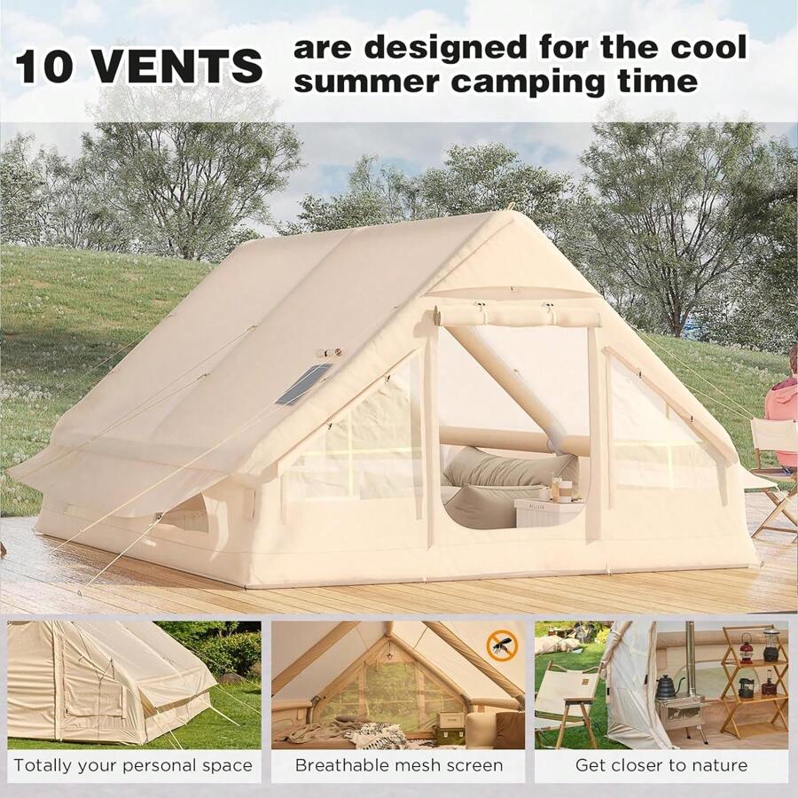 Extra Large Inflatable Camping Tent, Glamping Tents Easy Setup 4 Season ...