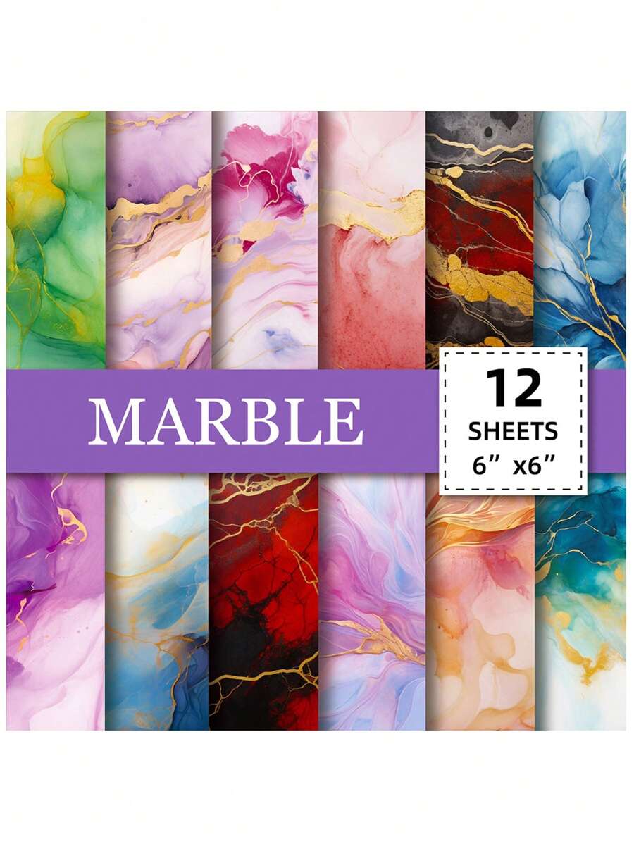 12 Sheets Marble Style Scrapbook Paper, Single-Sided Decorative Craft ...