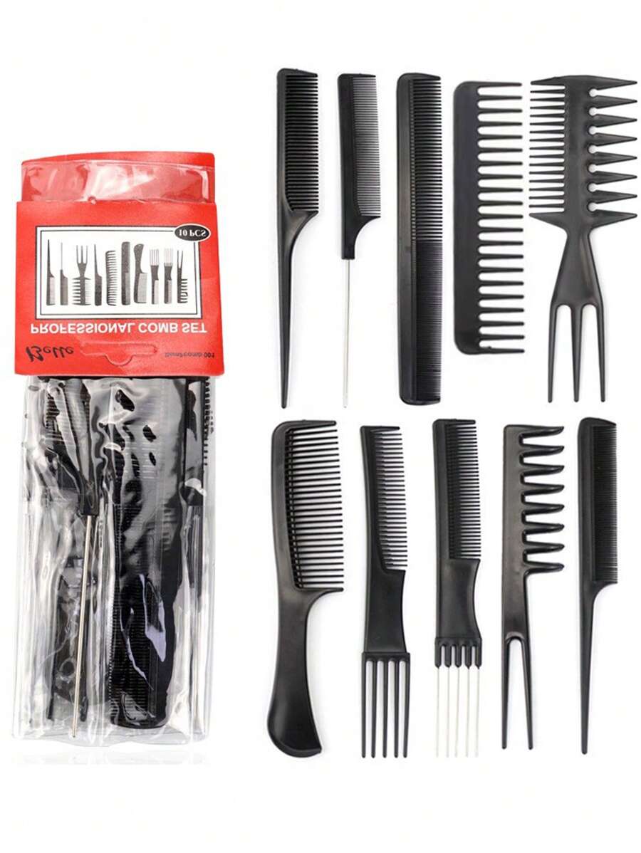 10pcs/Lot Black Makeup Comb Set Styling Hairdressing Comb In 10 Designs ...
