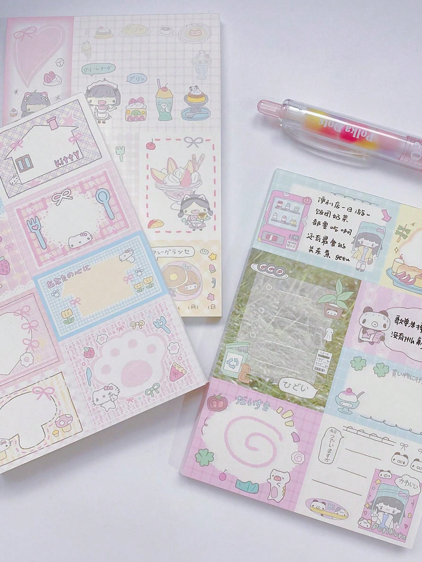 Cute Pink Mood Memo Pad With Showa Era Style Pattern & Strawberry ...