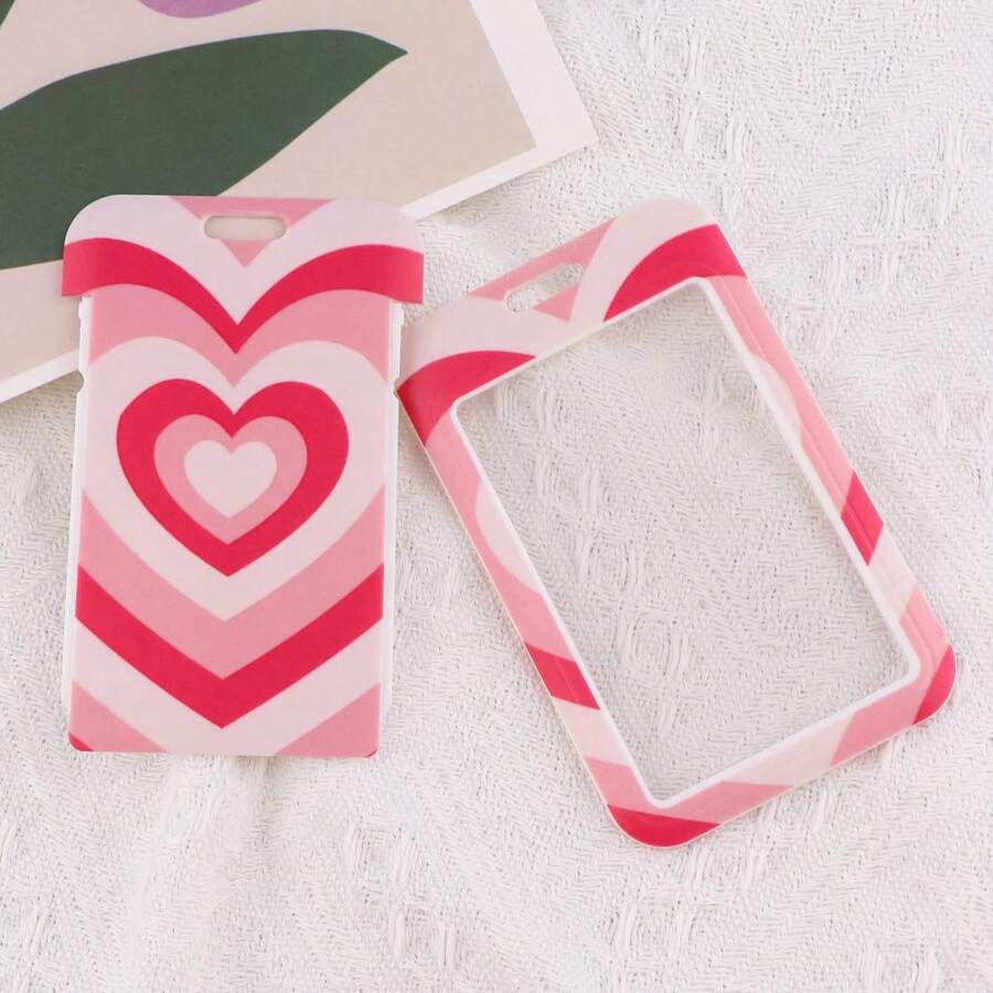 Cute Pink Heart Shaped Lanyard With Id Card Holder, Suitable For Id ...