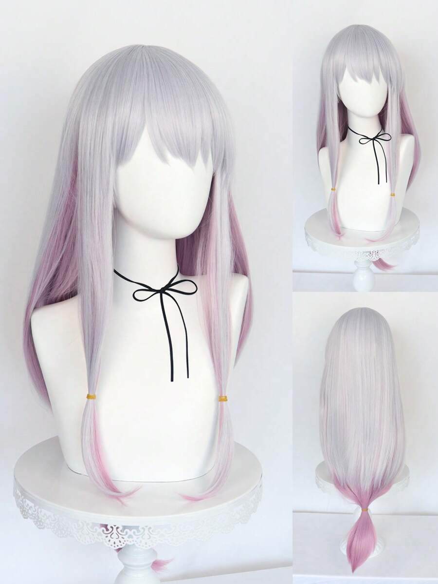 Extra Long Heat Resistant 2 Tone Silver Mix Pink Synthetic Anime Comic ...