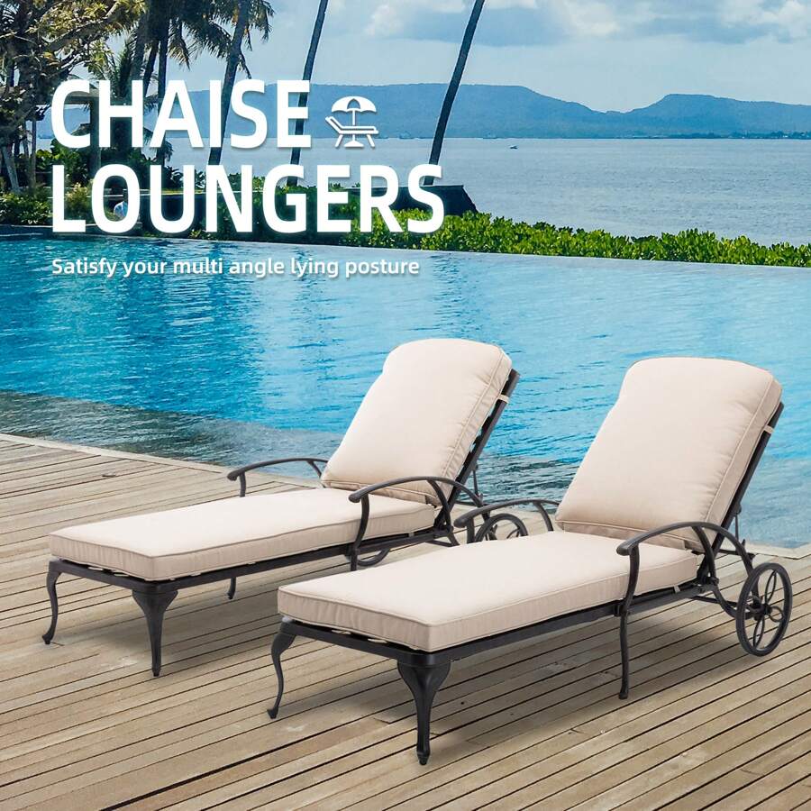 HOMEFUN Chaise Lounge Outdoor Chair Aluminum Pool Side Sun Lounges With ...