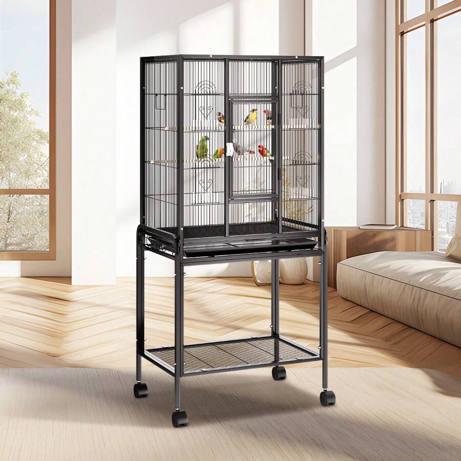 54in Standing Bird Cage, Carbon Steel Flight Bird Cage For Parakeets ...