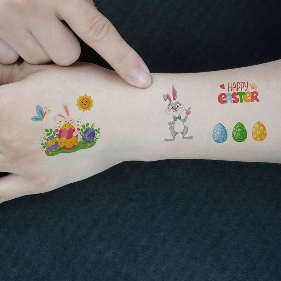 10 Sheets Easter Day Temporary Tattoo Stickers, Cute Cartoon Rabbit ...