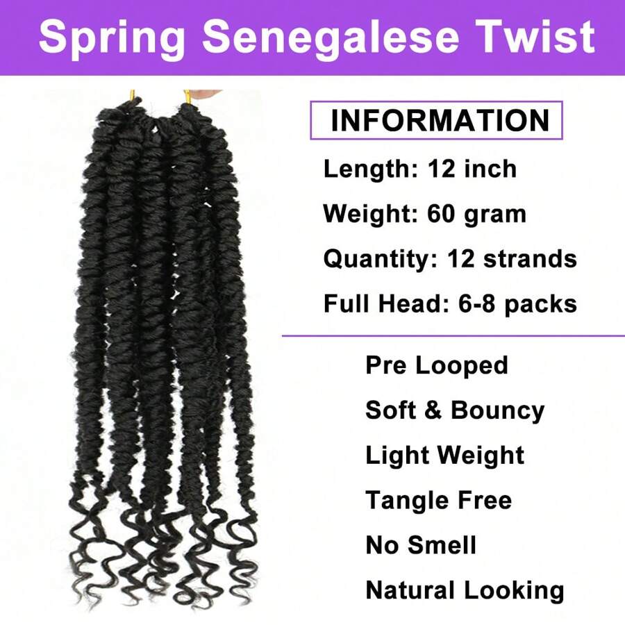 Spring Twist Hair Senegalese Twist Crochet Braids Curly End Synthetic ...