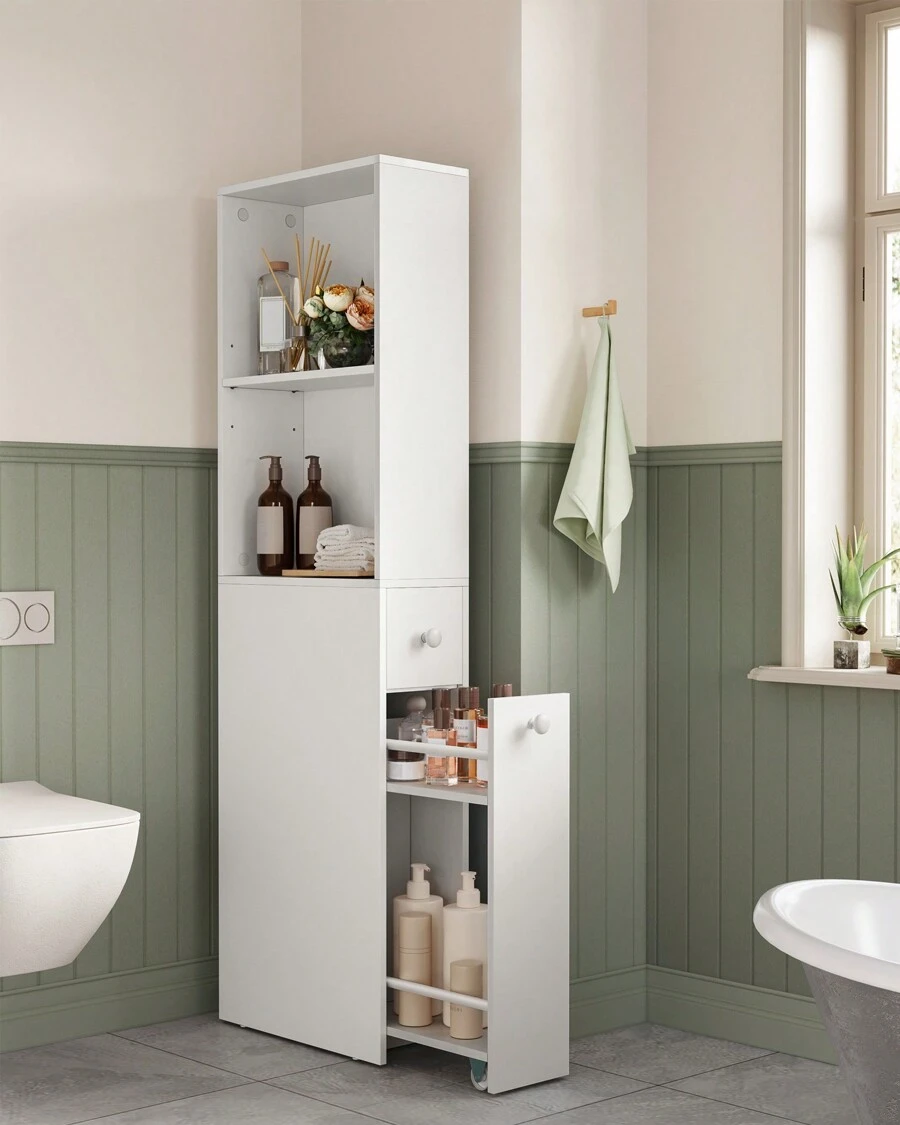 Slim Bathroom Storage Cabinet, Narrow Bathroom Cabinet, Freestanding ...
