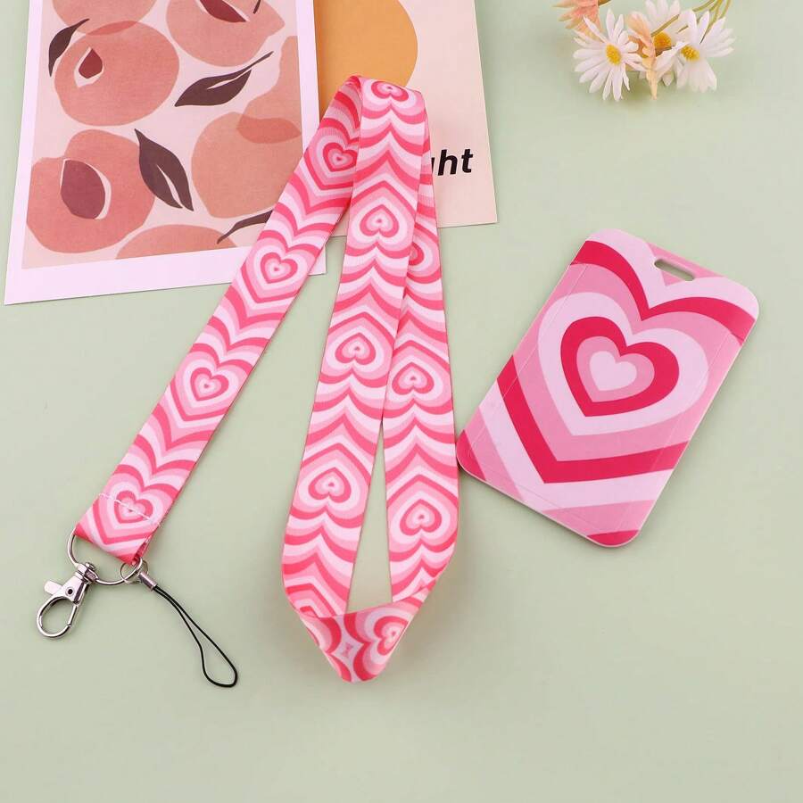 Cute Pink Heart Shaped Lanyard With Id Card Holder, Suitable For Id ...