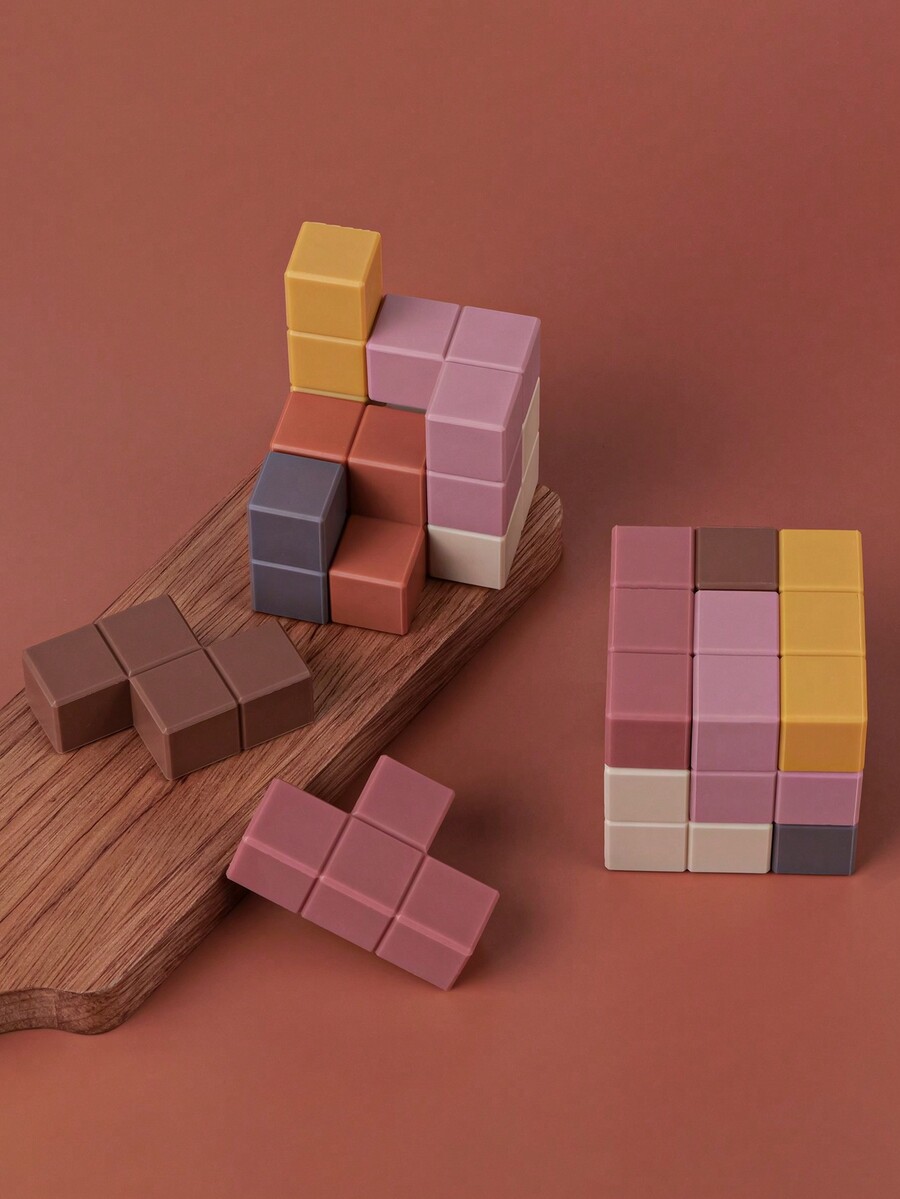 1 Ser 7pcs Silicone Cube Building Block Montessori Toys, Colored Cubes ...