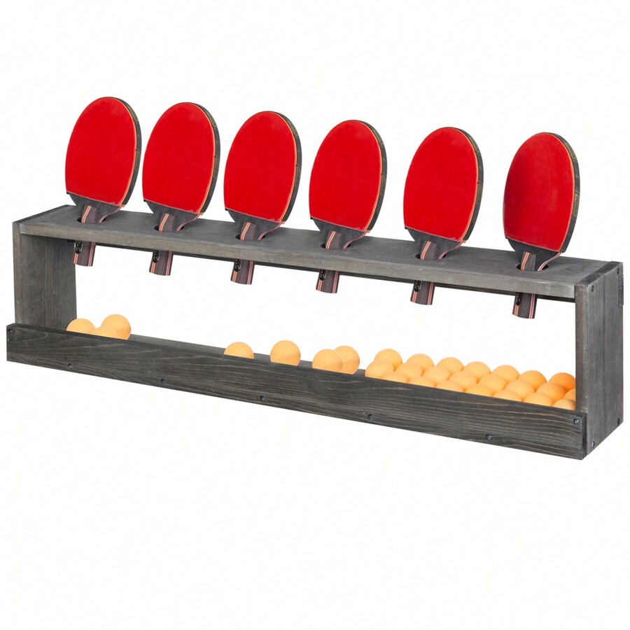 Wall Mounted Table Tennis Rack And Ball Storage Rack, Gray Wood Wall ...