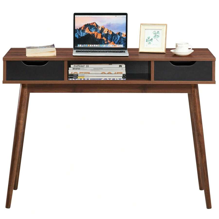 Stylish Computer Desk Workstation With 2 Drawers And Solid Wood Legs ...