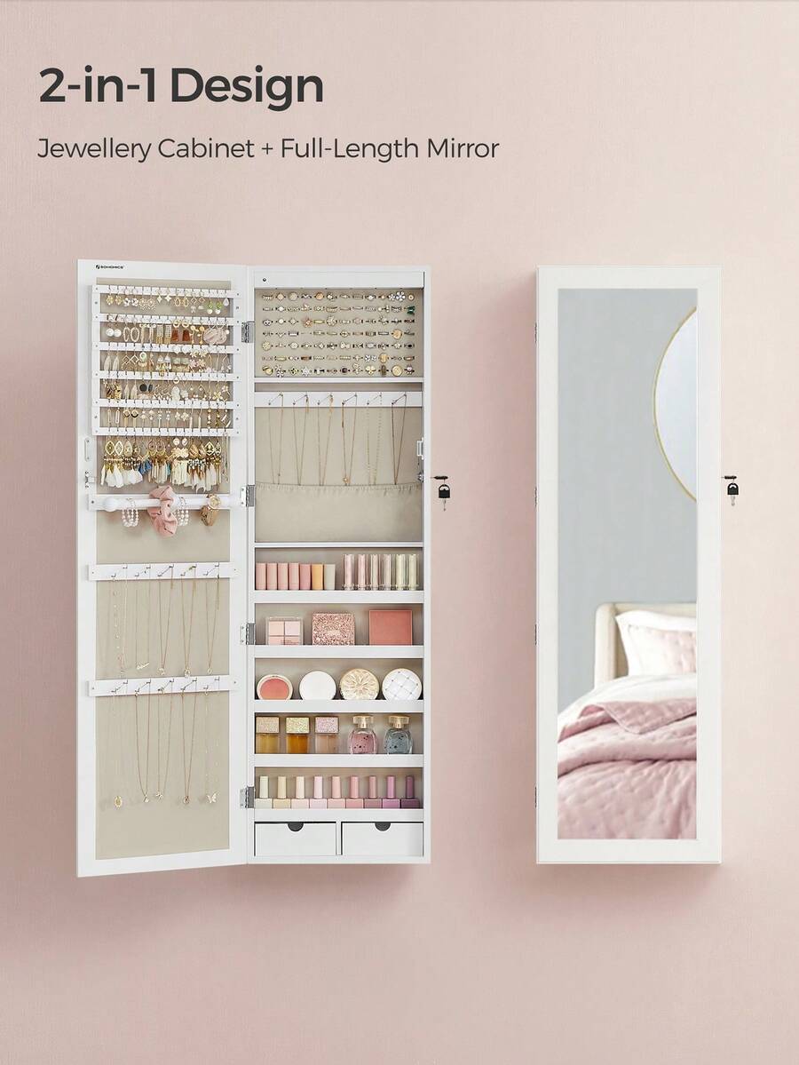 SONGMICS Jewellery Cabinet Armoire, Lockable Wall-Mounted Storage ...