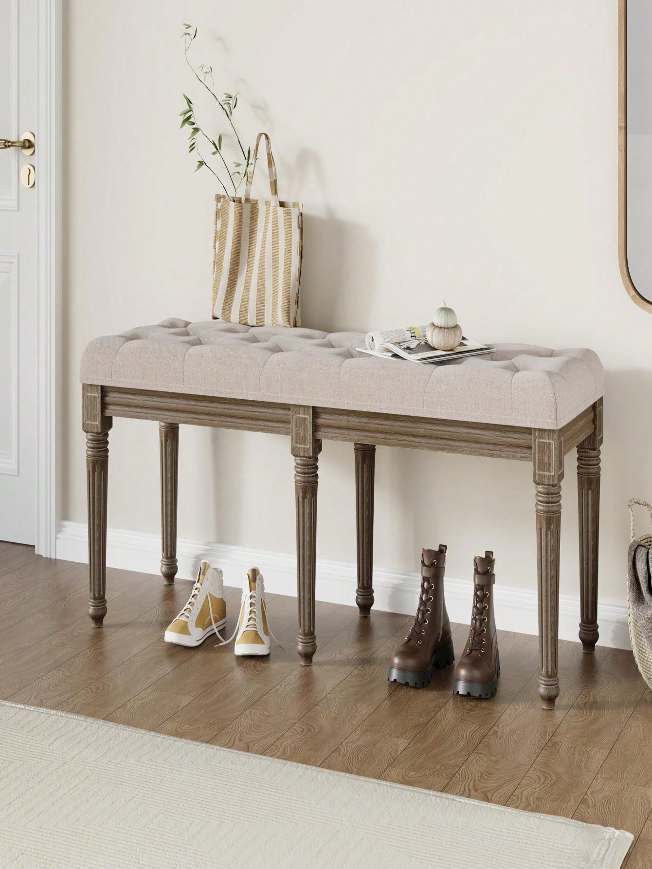 Vintage Bench Extra-Long Entryway Bench Dining Bench Fabric End Of Bed ...