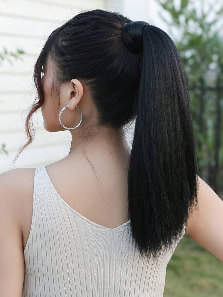 Black Ponytail Extension, Long Straight Ponytail Extension Magic Paste ...