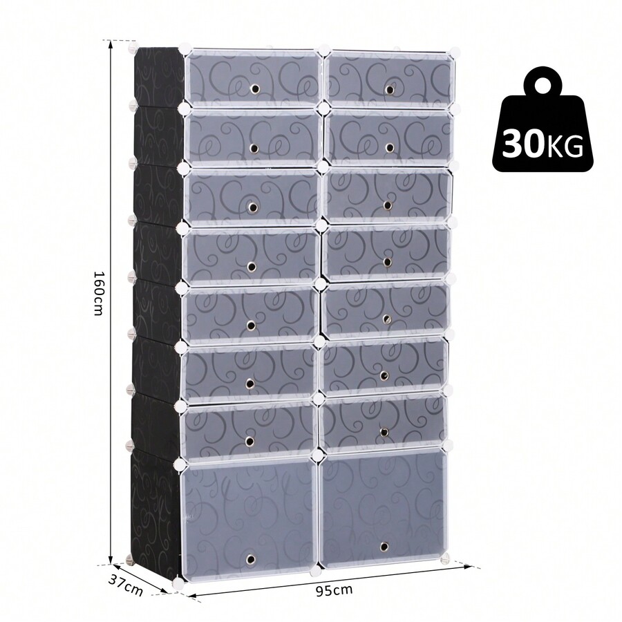 HOMCOM 16 Cube Shoe Rack, 2 X 8 Tier Shoe Storage Cabinet, Modular ...