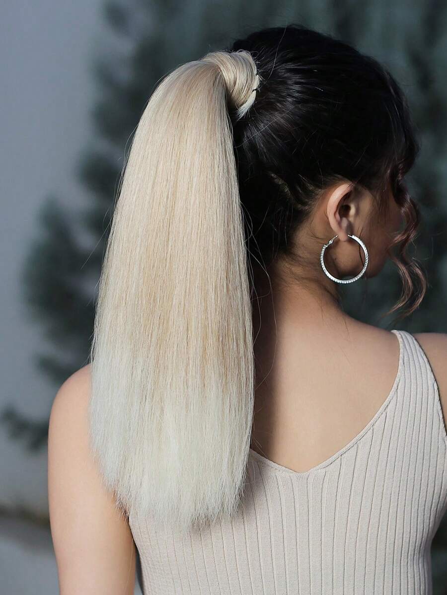 Long Straight Ponytail Extensions 16 Inch Wrap Around Synthetic Natural ...