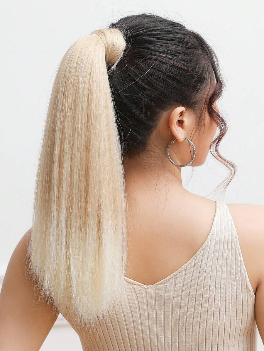 Long Straight Ponytail Extensions 16 Inch Wrap Around Synthetic Natural ...