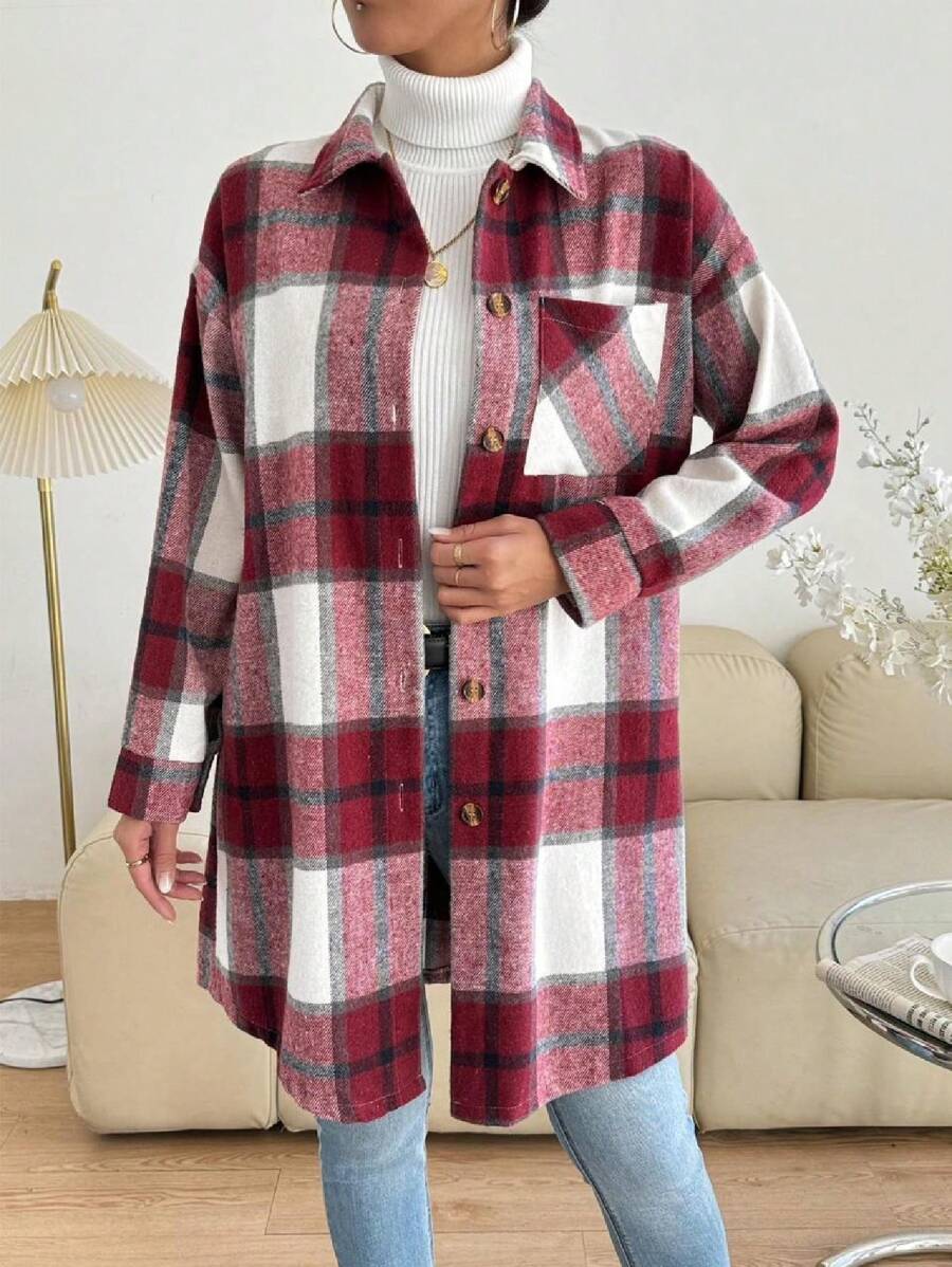 Jaqueta xadrez, quadriculada, manga longa, quentinha, blusa de frio, lã, elegante, sofisticada ...