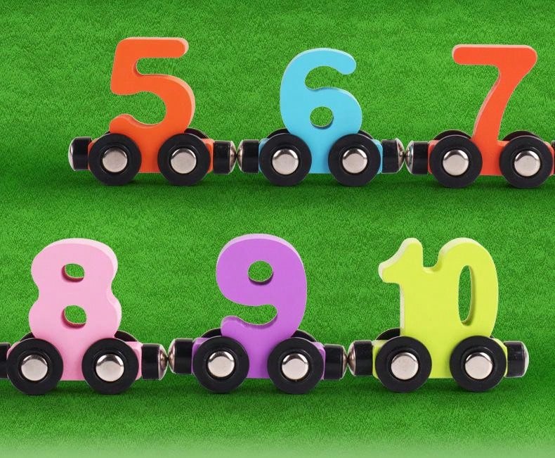 Children's Wooden Magnetic Train Puzzle Toy - 12 Cars With Numbers For ...