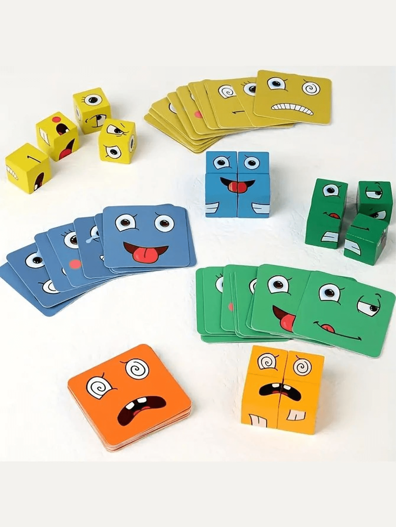 Wooden Emoji Expression Blocks, Puzzle Interactive Game, Changeable ...