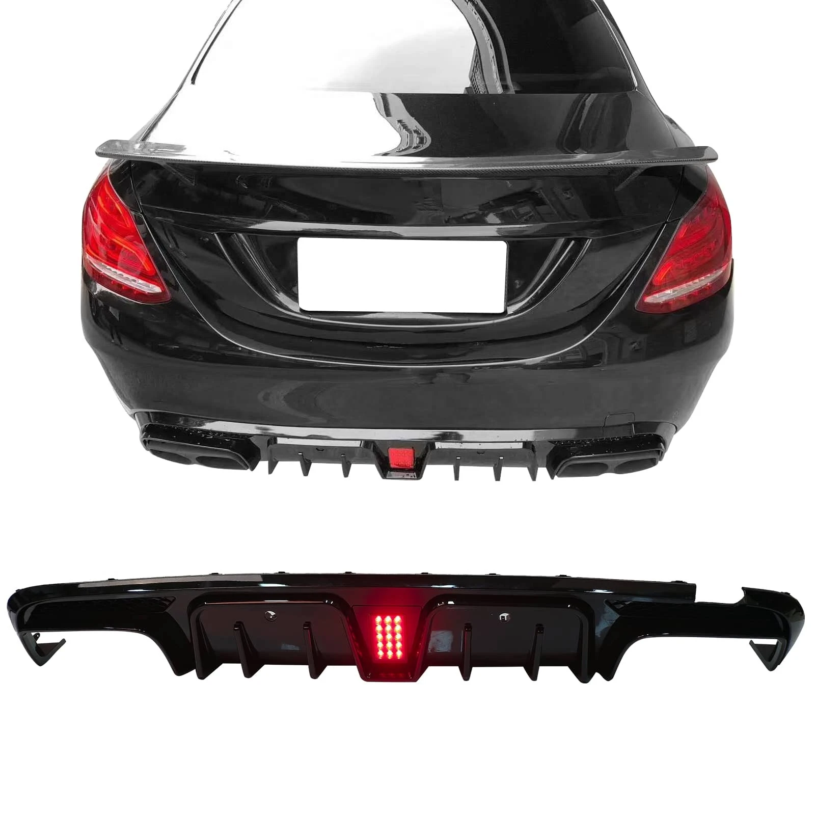 Rear Diffuser Compatible With 2015-2018 Mercedes-Benz W205, C-Class C63 ...