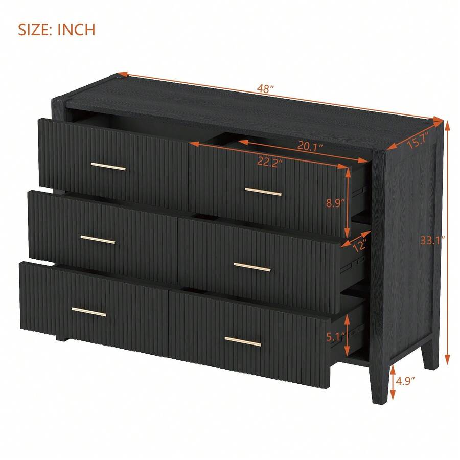 6 Drawer Dresser With Metal Handle For Bedroom, Storage Cabinet With ...
