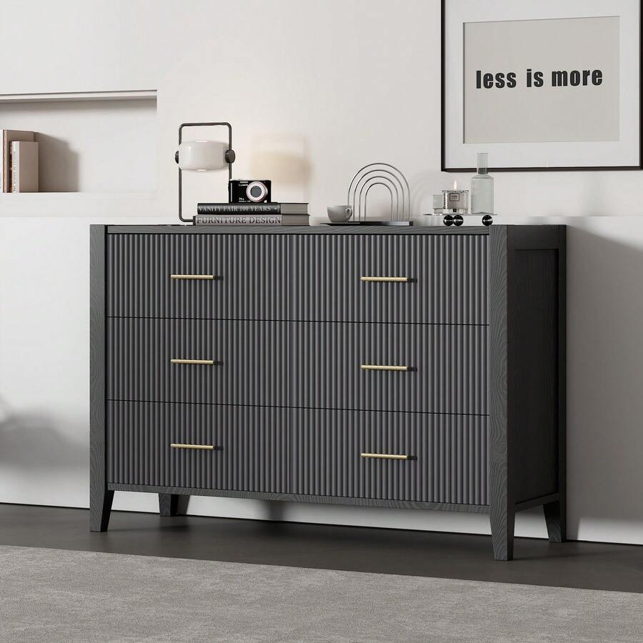 6 Drawer Dresser With Metal Handle For Bedroom, Storage Cabinet With ...
