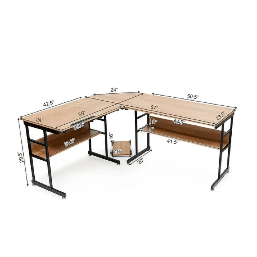 L-Shaped Computer Desk Drafting Table-Wood | SHEIN USA