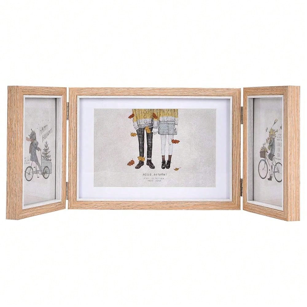 3 Picture Frame 4x6 And 5x7 Triple Hinged Folding Photo Frame Wood With ...