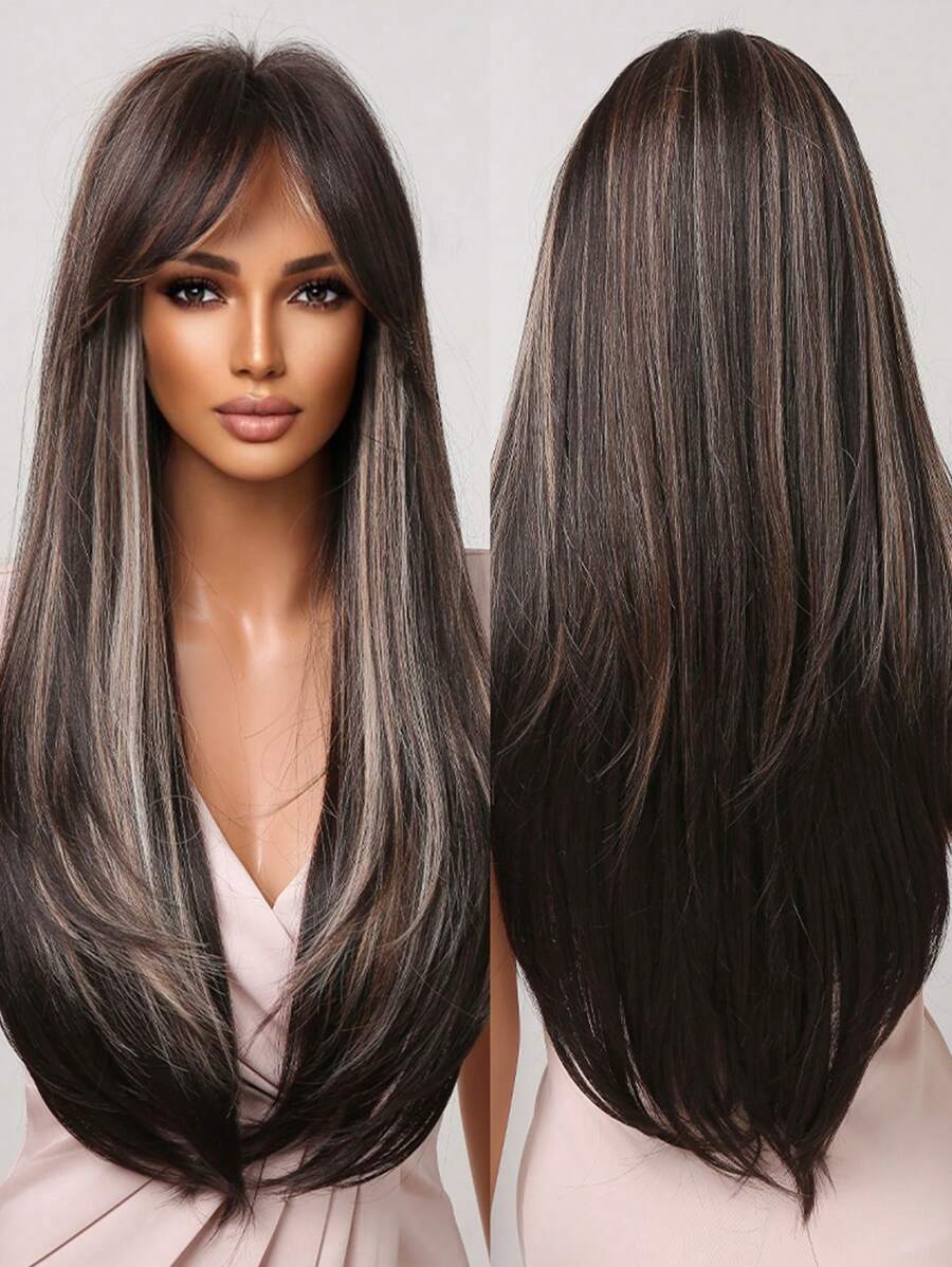 HAIRCUBE Black Long Straight Wigs For Women, Natural Black Synthetic ...