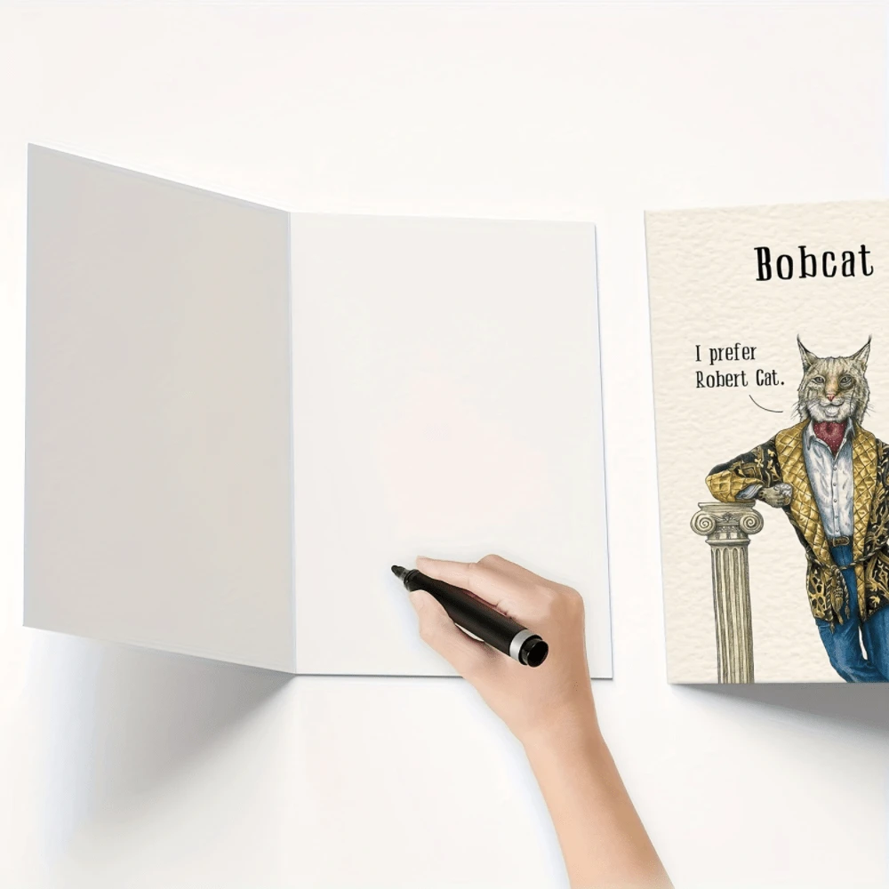 1pc Bobcat Funny Card With Envelope, Funny Cat Card , Cute Cat Card ...