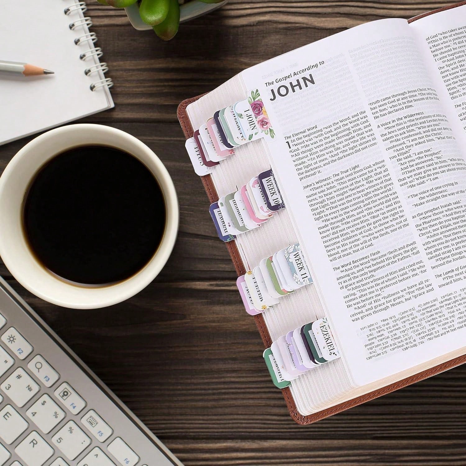 Cunese- Bible Tabs, 120 Pcs, Floral Design, Laminated Bible Tabs For ...