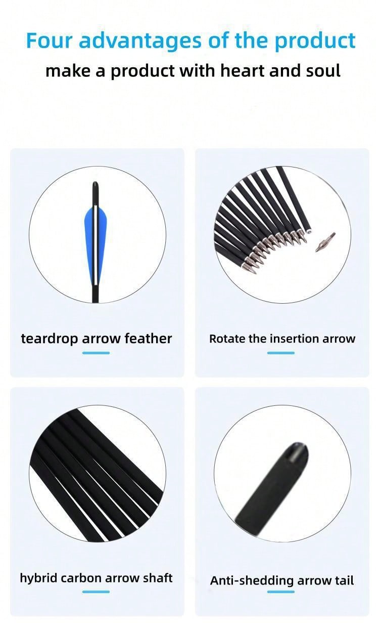 12 Carbon Blend Crossbow Arrows 8.8mm Diameter With Removable ...