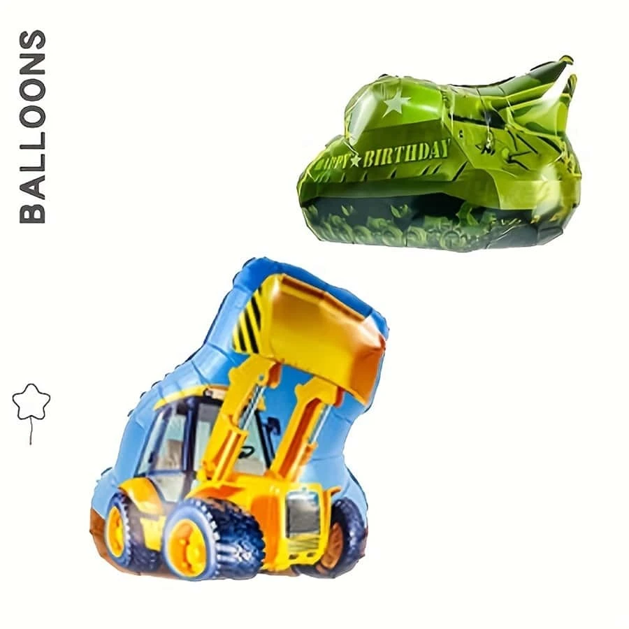 [1set=2pcs]Excavator & Forklift & Tank Shaped Balloon, Foil Balloon For ...