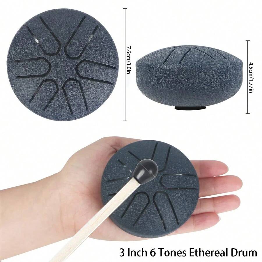 1 Set 3 Inch 6 Tones Steel Tongue Drum Navy Blue Mini Pocket Tank Drum Percussion Steel Drum Kit ...