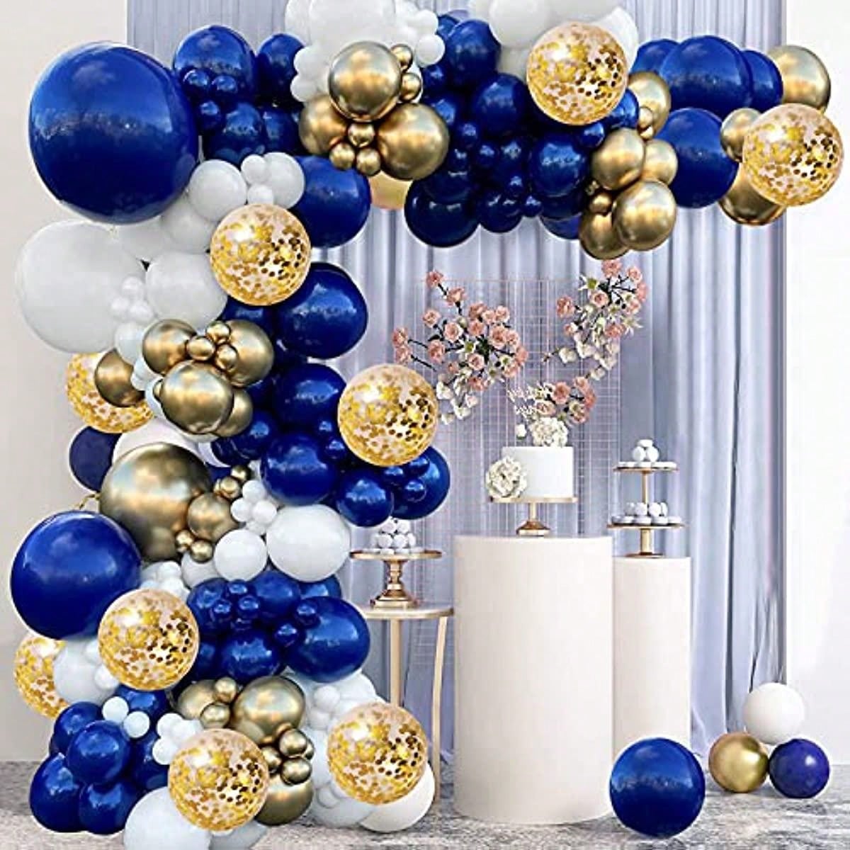 Marineblauw & Goud Ballonnen slinger kit , 131 stuks Marineblauw , Wit ...
