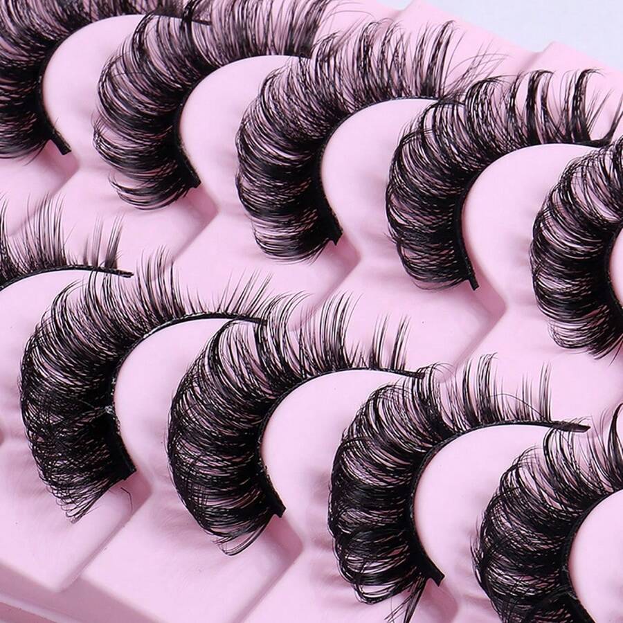 10 Pairs Faux Fiber Eyelashes, Russian D Curl, Thick, Curly, Naturally ...