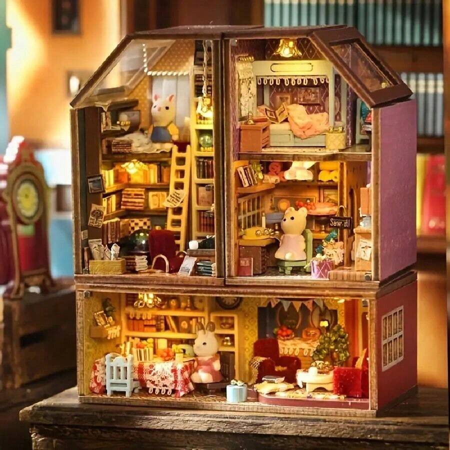 Diy Wooden Puzzle House Model, 3d Creative Craft With Accessories, Game ...