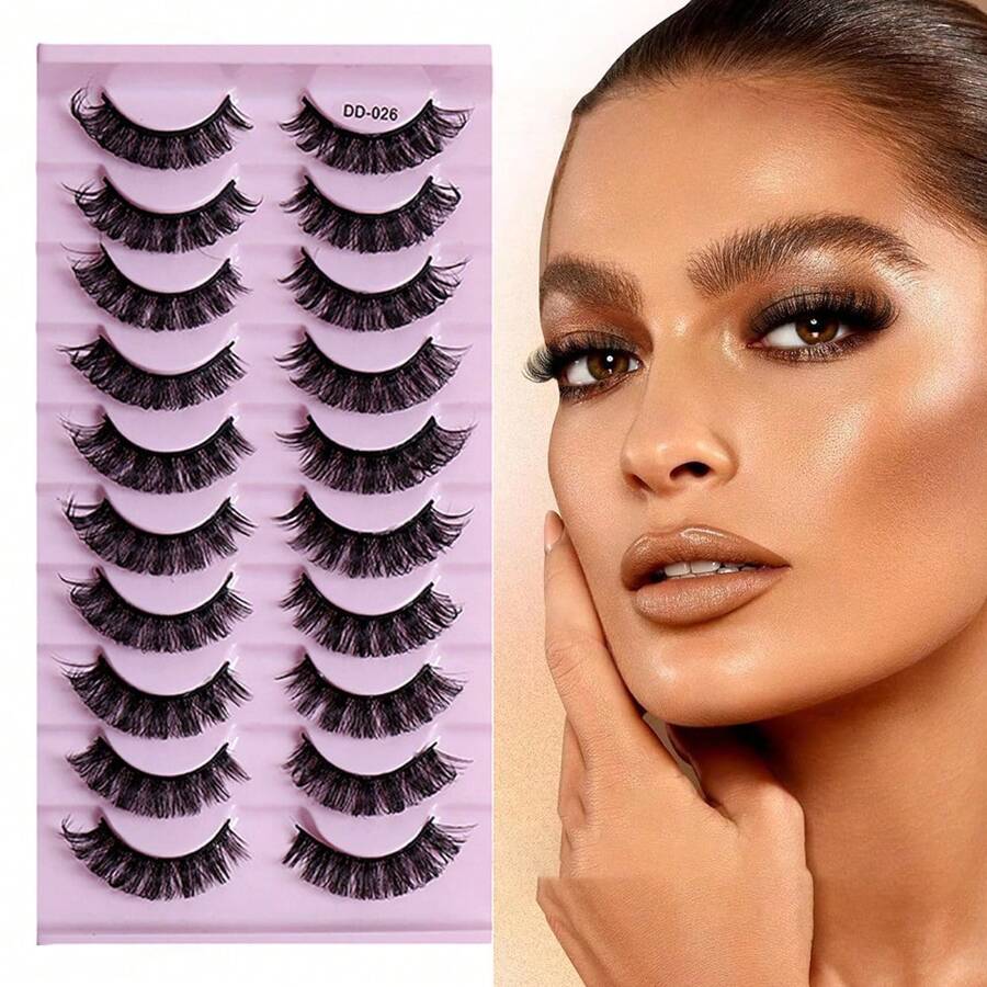 10 Pairs Faux Fiber Eyelashes, Russian D Curl, Thick, Curly, Naturally ...