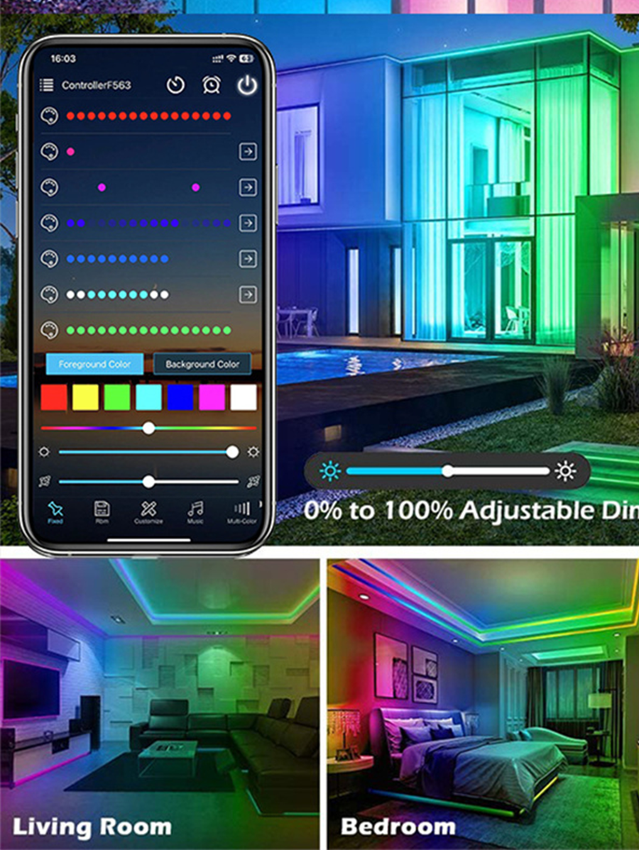 WS2812B LED Neon Light Strip RGBIC Flow Color Changing Effect With ...