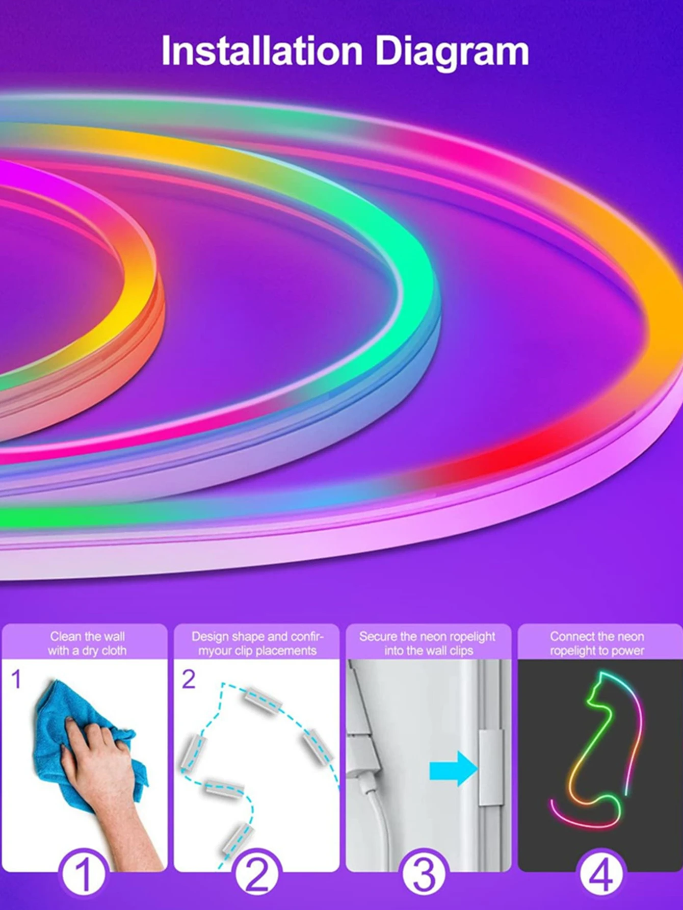 Acosh Neon Tira de luz LED de neón WS2812B con efecto de cambio de ...