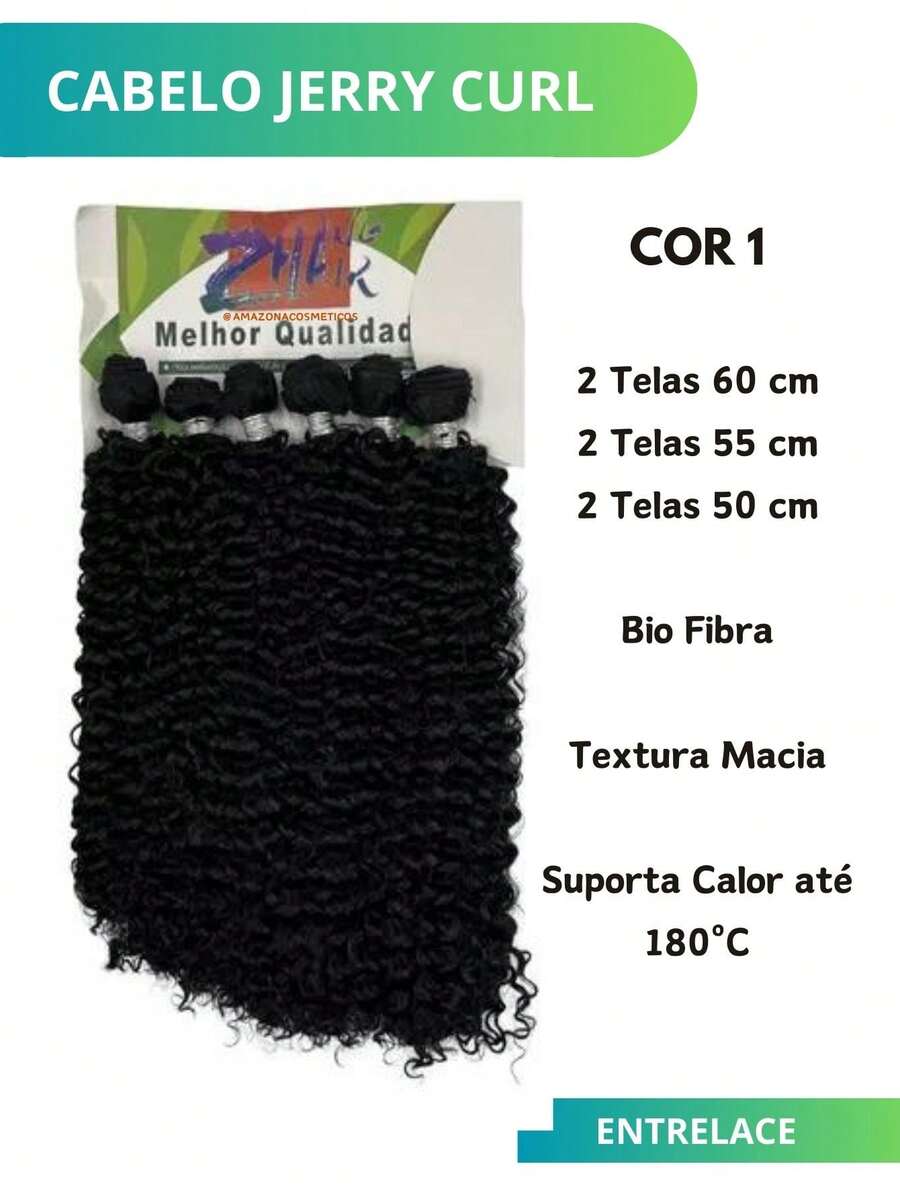 Cabelo Bio Fibra JERRY CURL Zhang Hair PRETO AZULADO Organico Vegetal ...